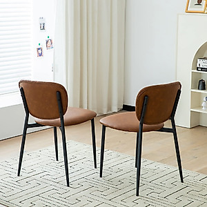 MFFM Leather Upholstered Modern Dining Chairs Set of 2,Metal Legs for Kitchen Dining Room Chair,Bedroom,Living Room Chairs (Brown)