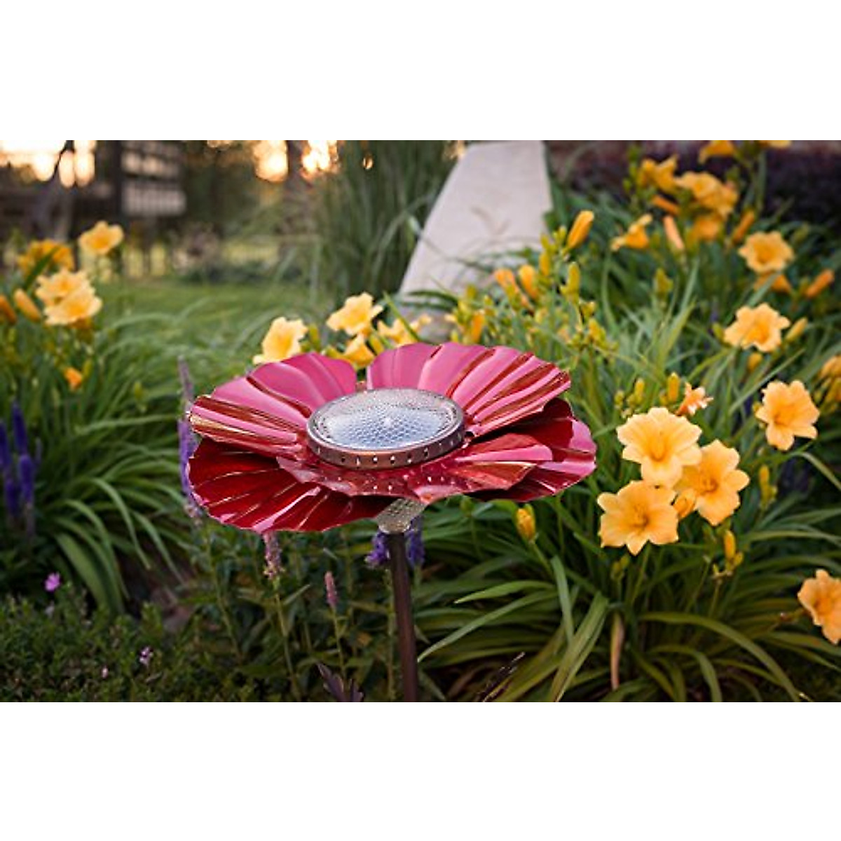Desert Steel Flower Solar Light - (Red Poppy - 18" H x 11.5" W) - 20 Lumen LED Garden Light & Pathway Lamp