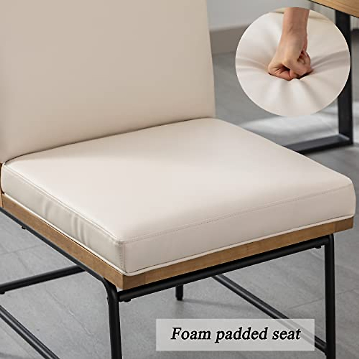 DUOMAY Mid-Century Modern Dining Chairs Set of 2, PU Leather Side Chair with Rear Handle, Armless Chair with Metal Legs for Kitchen Dining Room Living Room Vanity, Beige