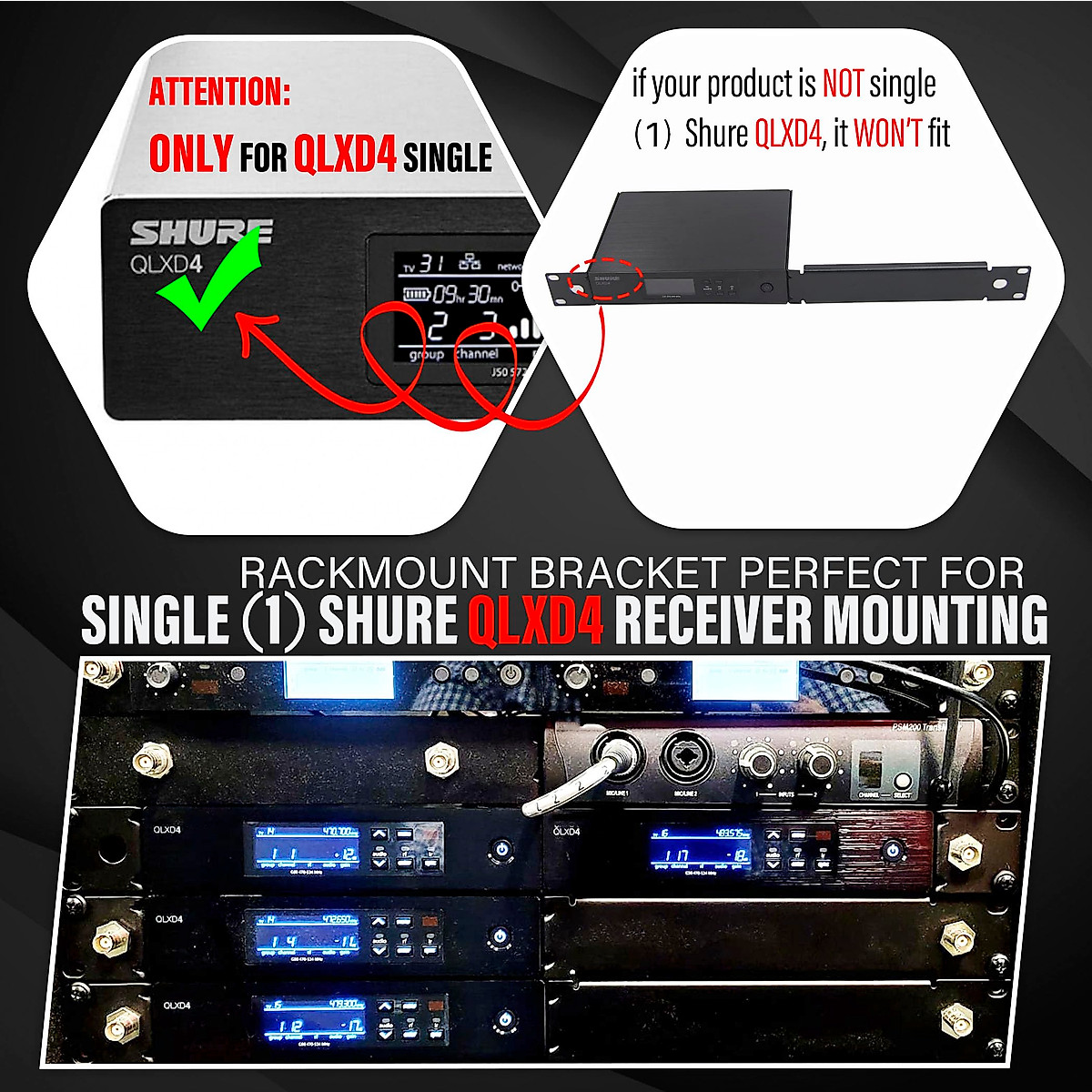 RhymKawa Rackmount Bracket Kit fit for Sure QLXD4 Single Receiver Wireless System Mount on 1U Standard 19'' Rack Distribution