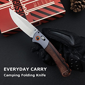 Everyday Carry Crooked River Knife, Axis Lock Knife with 3.7’’ D2 Steel Blade Wood Handle, EDC Manual Open Folding Pocket Knife with Thumb Stud, Belt Clip for Camping