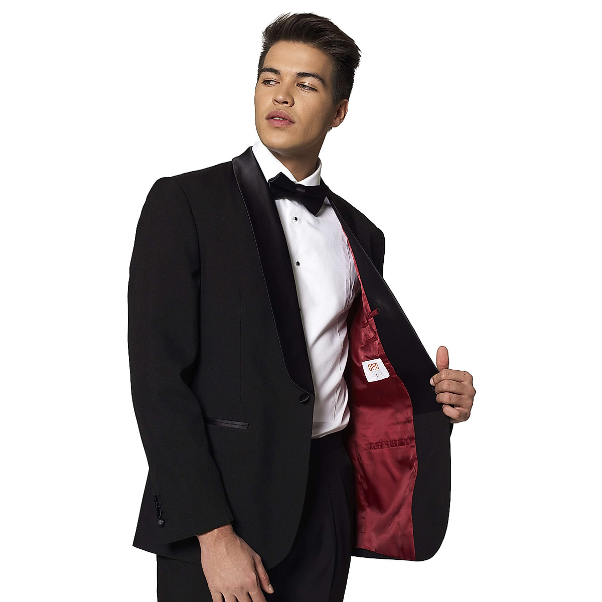 Opposuits Men's Formal Outfit - Premium Tuxedo Suit - Slim Fit - Black - includes Blazer, Pants and Bow Tie