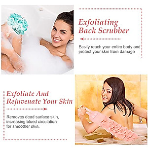 4 Pcs Exfoliating Back Scrubber for Shower Double Sided Exfoliating Cloth with Strap Handle Long Back Scrubber Cloth Body Scrubber Sponge Back Washer Cleaner for Women Men Deep Body Washing, 4 Colors