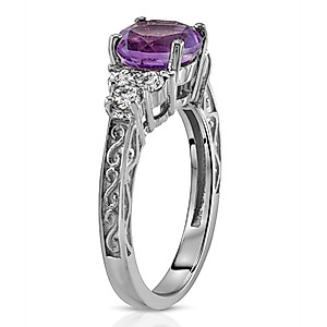 Galaxy Gold GG Size 8.0 Sterling Silver 925 Ring with Natural Diamonds & Round Shape Natural Purple Amethyst