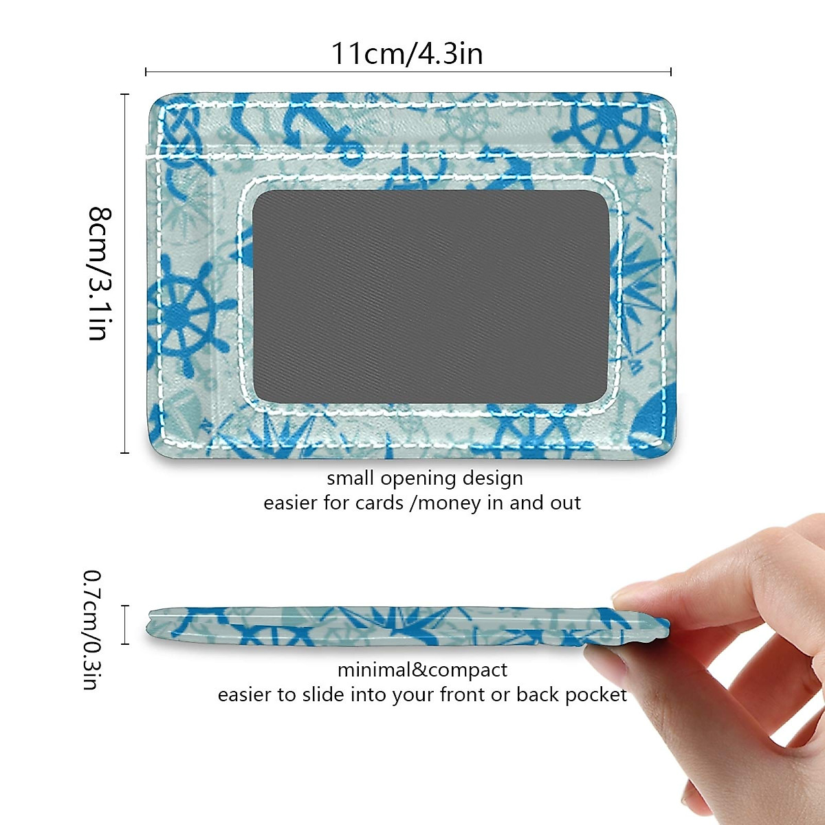 Linomo Thin leather Card Holder and Money Clip Nautical Anchor Compass Wallet RFID Blocking for Men & Women