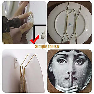 DUNPUTE 10 Pack Plate Hangers, Invisible Plate Hangers Golden Stainless Decorative Wire Plate Hangers for Decorative Plates and Antique Plates (Gold, 8 Inch)