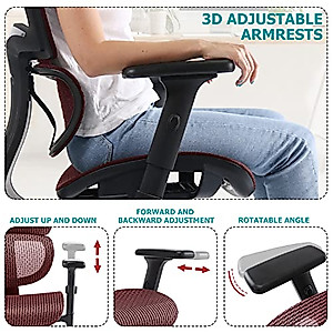 Ergonomic Office Chair, Reclining High Back Mesh Chair, Computer Desk Chair, Swivel Rolling Home Task Chair with Lumbar Support, 3D Adjustable Headrest and Armrests