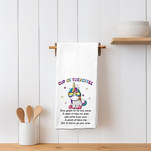 Cup of Fuckoffee Funny Unicorn Microfiber Kitchen Tea Bar Towel Gift for Women