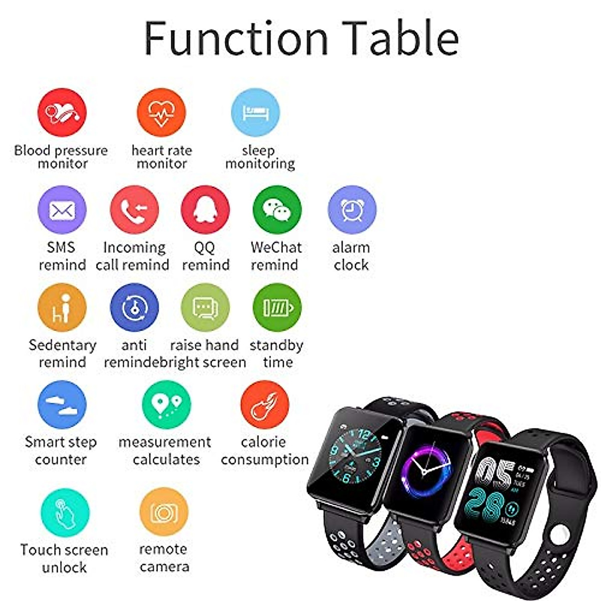 XXXDXDP Sport Modes Smart Watch for Android ios Fashion Comfortable Women Men Sleep Management Smartwatch (Color : Black)