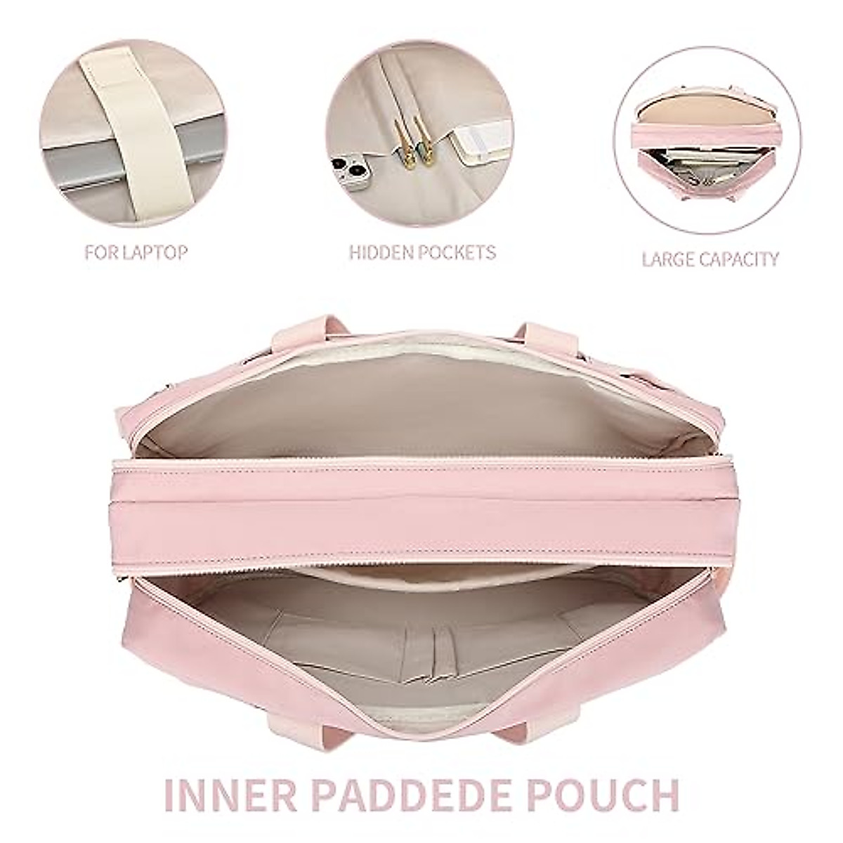 seyfocnia Messenger Bag for Women,Laptop Backpack Fits 17.3 Inch Laptop Bag Handbag Business Briefcases for Women Convertible Briefcase Backpack Shoulder Bag for Work-Pink