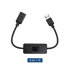 Cable Matters 2 Pack USB On Off Switch 1 ft Support Data and Power, Short USB Extension Cable with On Off Switch (USB Power Switch)