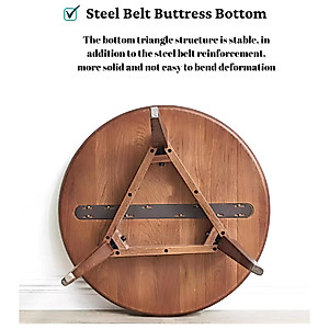Grewood Round Coffee Table - 100% Solid Oak Wood Coffee Table with Three-Legged - Small End Table, Round Side Table for Living Room (Walnut Color)
