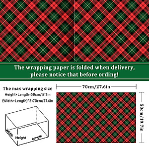 Whaline 12 Sheet Christmas Wrapping Paper Red Black Green Buffalo Plaid Gift Wrap Paper Bulk Folded Flat Classic DIY Craft Paper for Birthday Wedding Party Gift Decor, 19.7 x 27.6 In
