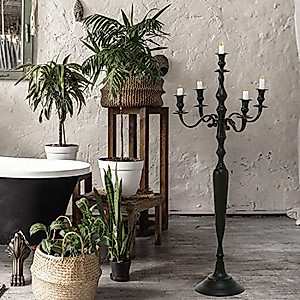 WHW Whole House Worlds Hamptons Five Candle Candelabra, Rustic Black Finish, Centerpiece, Hand Crafted of Cast Aluminum Nickel, Tall, Over 3 FT High, (41.25 Inches)