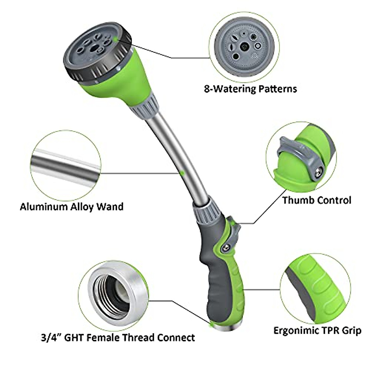 STYDDI 15" Watering Wand for Garden Hose with Thumb Control, 15-Inch Garden Hose Sprayer Wand with 8 Adjustable Spray Patterns, Perfect for Lawns and Gardens