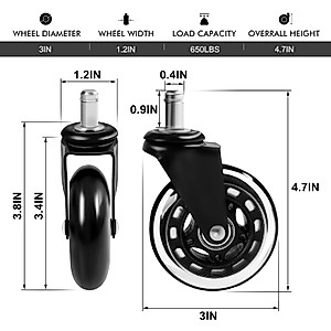 Dowinx Office Chair Caster Replacement Rubber Wheels Set of 5, Heavy Duty Smooth Rolling Caster Universal Fit Safe for All Floors Including Hardwood and Carpet