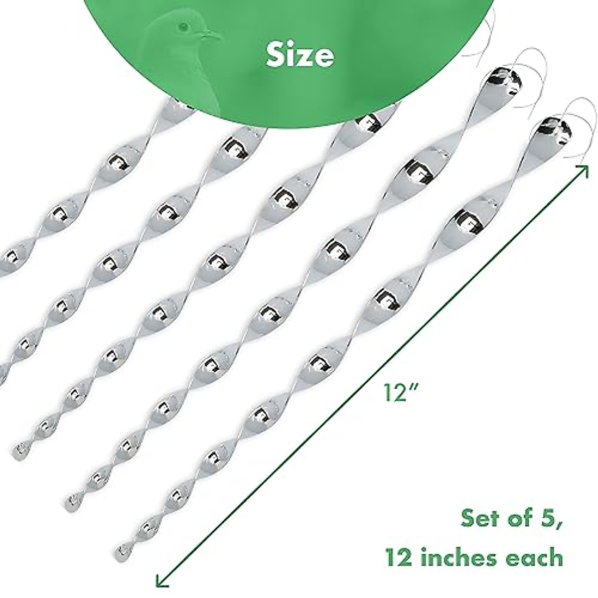 Bird BLINDER Bird Deterrent - Bird Reflective Repellent Outdoor Devices - Bird Scare Devices - Window Reflector Deterrents - Wind Twisting Bird Scare Rods - Holographic Devices (12 inch, Set of 5)