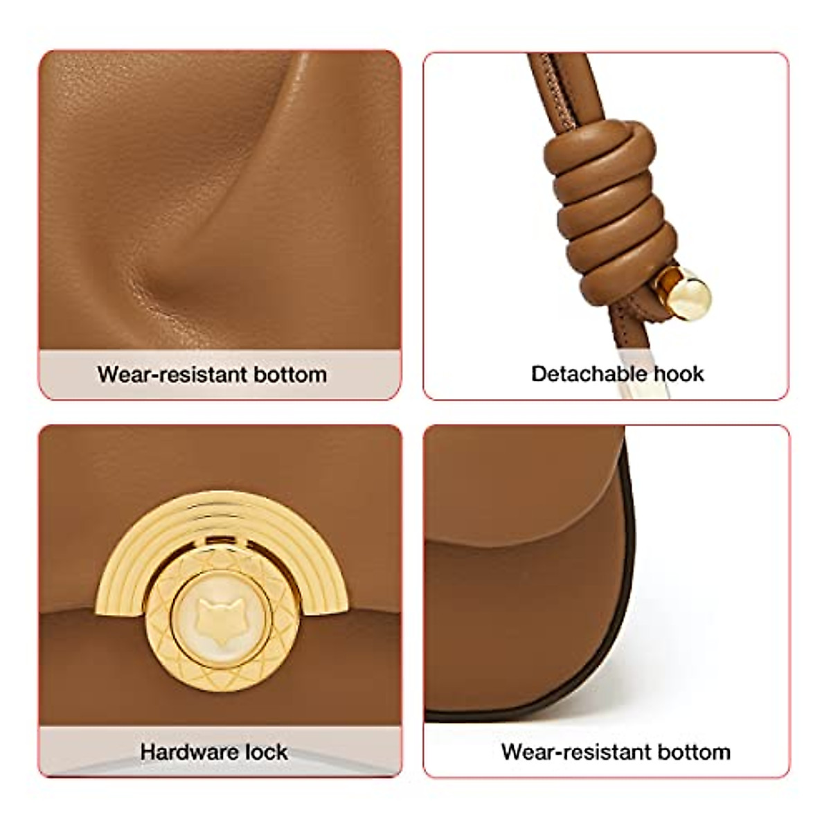 FOXLOVER Small Leather Shoulder Bags for Women Fashion Cute Hobo Handbag Ladies Underarm Bag and Purse with Kiss Lock Closure(khaki)