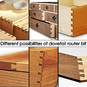 KOWOOD Dovetail Router Bit Set 6 Sizes with 1/4 Inch Shank ,Cutting Dia in 1/4" 3/8" 1/2" 5/8" 3/4" 7/8" Wood Milling Cutter Tool for Making Boxes Drawers Chests,Great for Craftsman Woodworking
