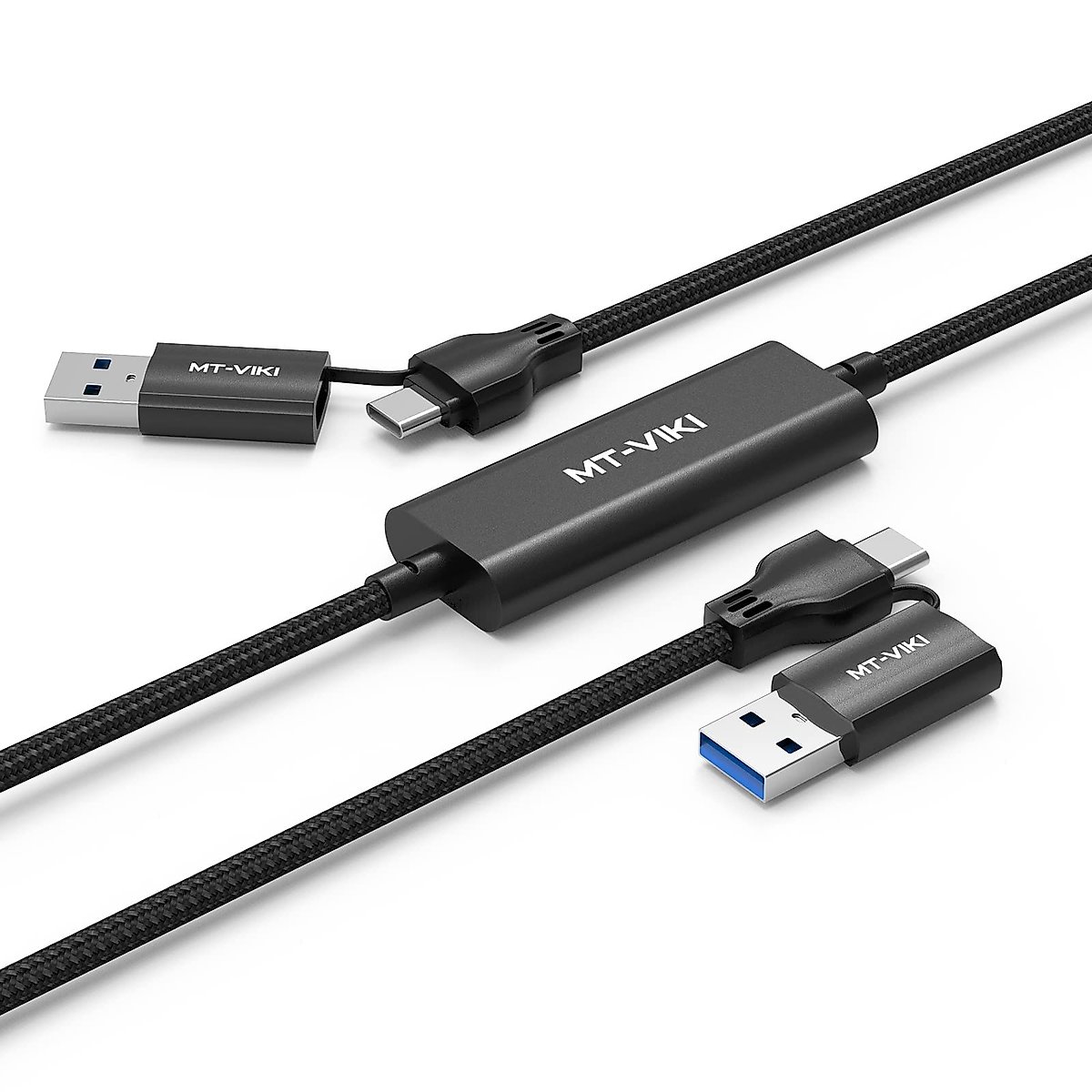 MT-VIKI USB 3.0 + Type C Transfer Cable Synchronizer, Two Computer Mutual Data Transfer Cable High-Speed USB 3.0 Transfer Cable Support Thunderbolt 3 4 5 Gbps