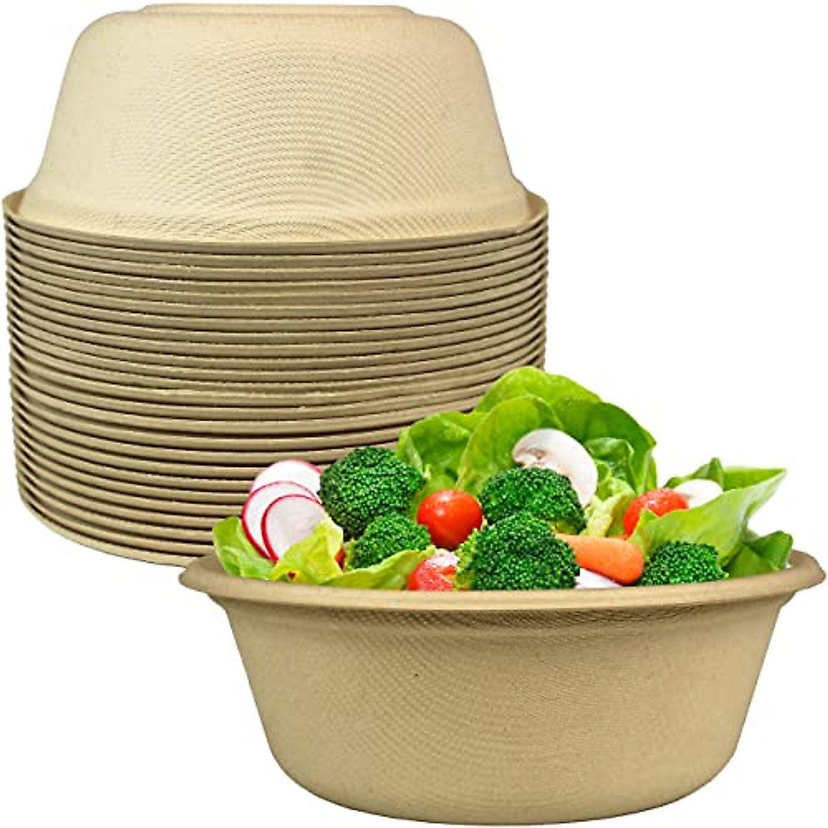 Leak-Proof, Compostable 11.5 oz Disposable Bowls 50 Pk. Sturdy, Eco Friendly, Microwave Safe Sugarcane Containers for Dinner or Dessert. Small Serving Bowl for Hot Soup, Salad, Snacks