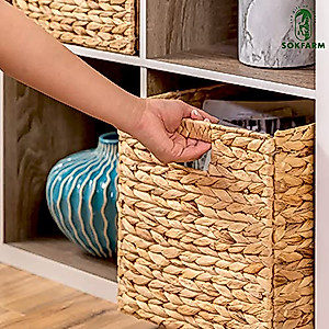 Water hyacinth storage baskets 12x12x12 in, square baskets for storage shelves with fabric lining, storage baskets for cube organizer, ikea kallax storage cubes, 2 Pcs