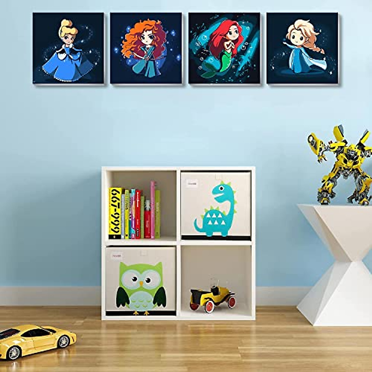 FQOVKYN 4 Pack Paint by Number for Kids with Wooden Frame-Cartoon Paint by Numbers for Kids Ages 4-8-12,Easy Paint with Numbers DIY Acrylic Oil Painting Kits for Home Wall Decor(8X8inch)