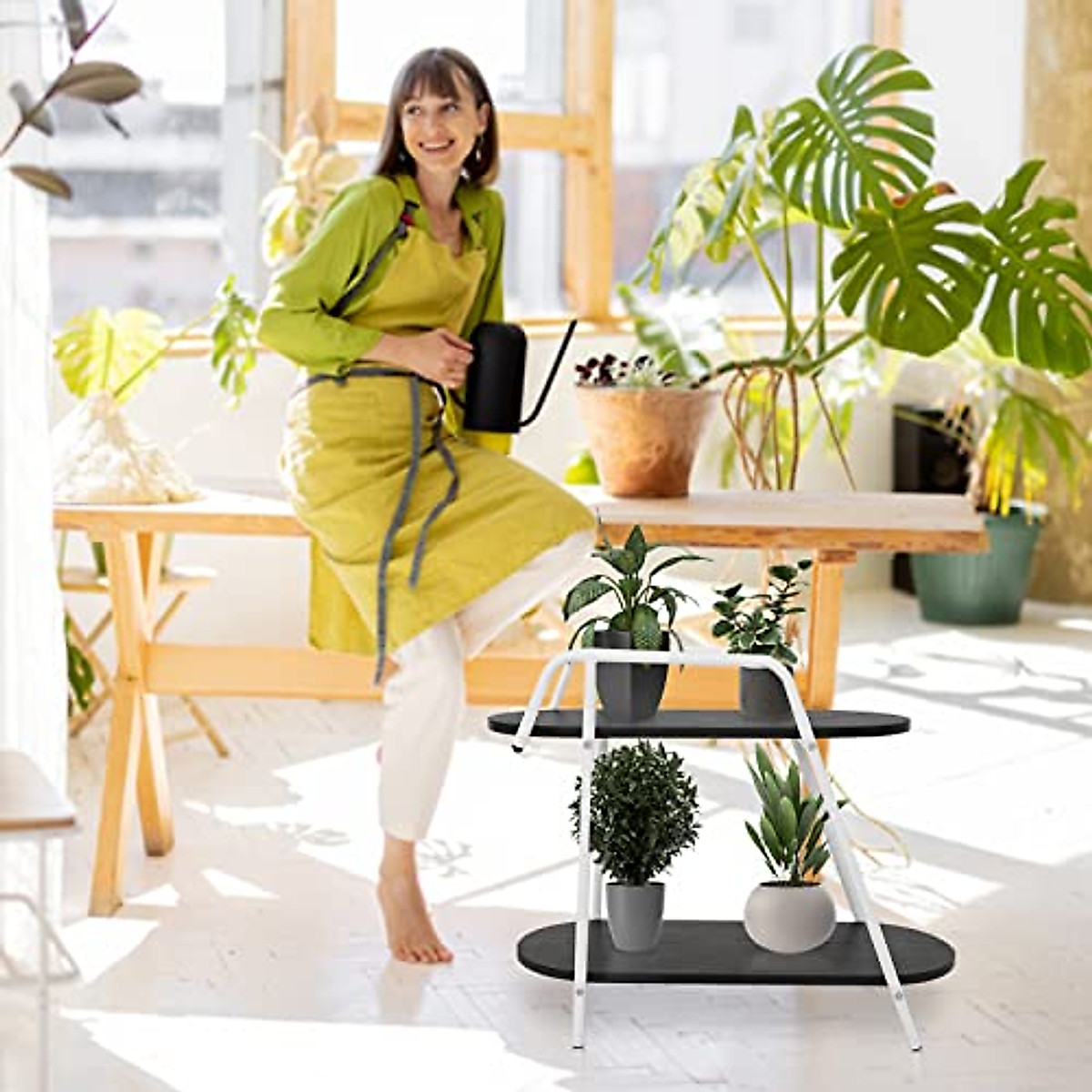 fusehome 2-Tier Tea Side Table, Plant Stand Small End Table Accent Table Living Room Bedroom Balcony Office, Modern Side Table with Storage for Living Room Balcony