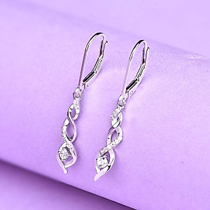 JO WISDOM 925 Sterling Silver Infinity Leverback Dangle & Drop Earrings with AAA Cubic Zirconia