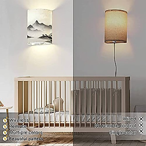 CAKOJV188 Battery Operated Wall Sconces Wireless Wall Lamp Fixtures Chinese Landscape Ink Painting Dimmable Wall Lights for Bedroom Living Room Hallway Set of 2