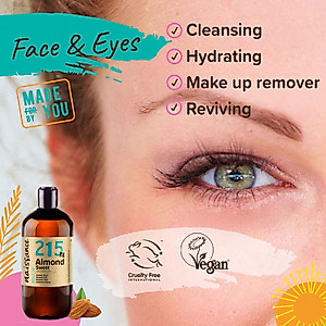 naissance Sweet Almond Oil 16 fl oz - Pure & Natural, Vegan, Non GMO, Hexane Free, Cruelty Free - Ideal for Haircare and Skincare, Aromatherapy & Massage