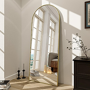 BEAUTYPEAK 65"x24" Arch Floor Mirror, Full Length Mirror Wall Mirror Hanging or Leaning Arched-Top Full Body Mirror with Stand for Bedroom, Dressing Room, Gold