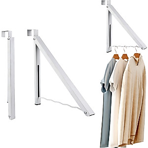 RMERVE 2 Pcs White Over The Door Hanger Organizer Drying Rack Collapsible Retractable Clothes Drying Rack Space Saver for Hanging Clothes Towels Bathrooms (White)