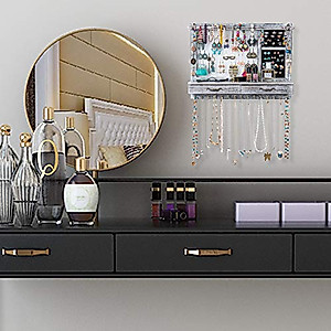 Dhmkfly Jewelry Wall Organizer Wall Mounted, Jewelry Hanger Display Rack Earring with Drawers, for Earring/Stud/Ring/Necklace/Bracelets Accessories Bangles Holder Girls Gift (White)