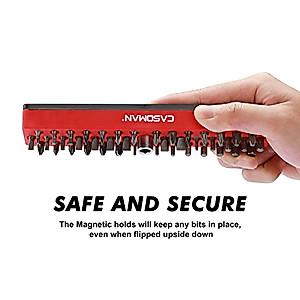 CASOMAN 1/4" Hex Bit Organizer with Magnetic Base - Red, 43 Hole Bit Organizer with Strong Magnetic Base, Magnetic Bit Organizer for Your Specialty