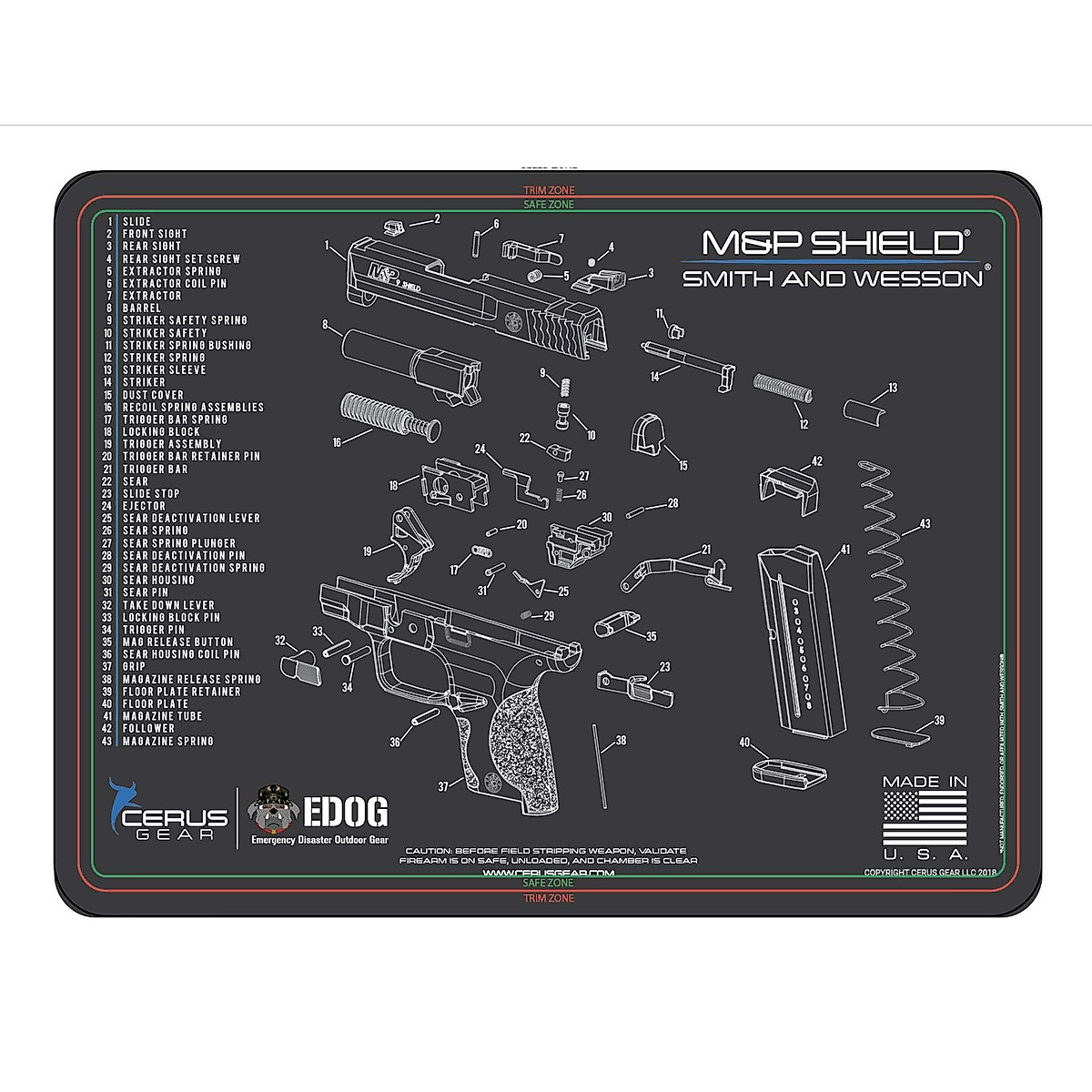 EDOG Range Warrior 27 Pc Gun Cleaning Kit - Compatible with S&W M&P Shield - Schematic (Exploded View) Mat, Range Warrior Universal .22 9mm - .45 Kit & Tac Book Accessories Set