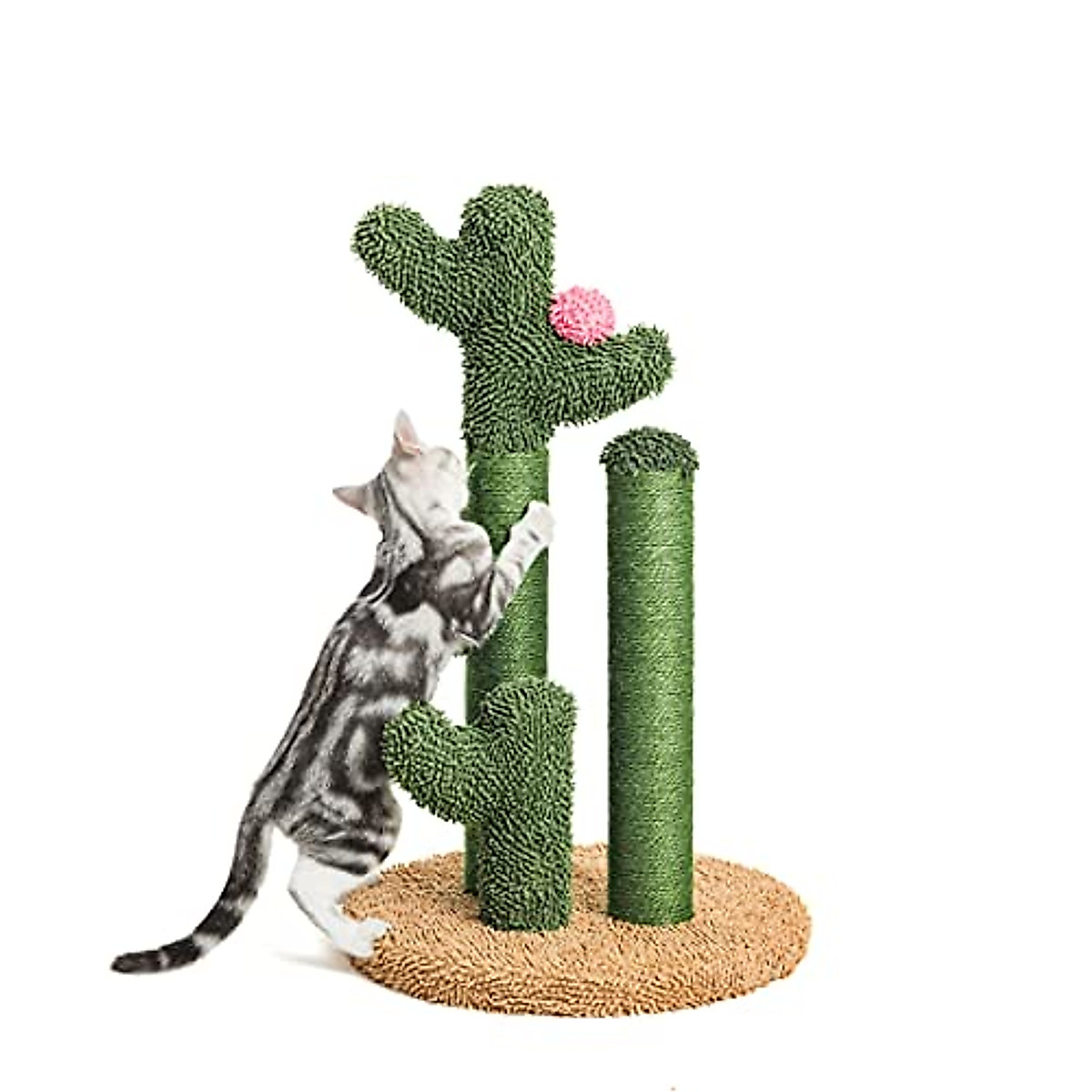 Pesofer Cactus Cat Scratching Post Cat Scratcher with 3 Scratching Poles, Flower Décor and Dangling Ball for Kitten, Adult Cats Large