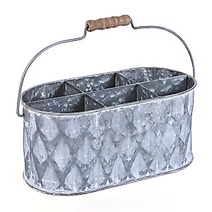 NIKKY HOME Galvanized Metal Caddy with 6 Compartments, Farmhouse Utensil Holder Rustic Utensil Caddy Carry-All Serveware Picnic Caddy Multipurpose Storage Bin with Handle - 12 x 5.5 x 9.5 inches