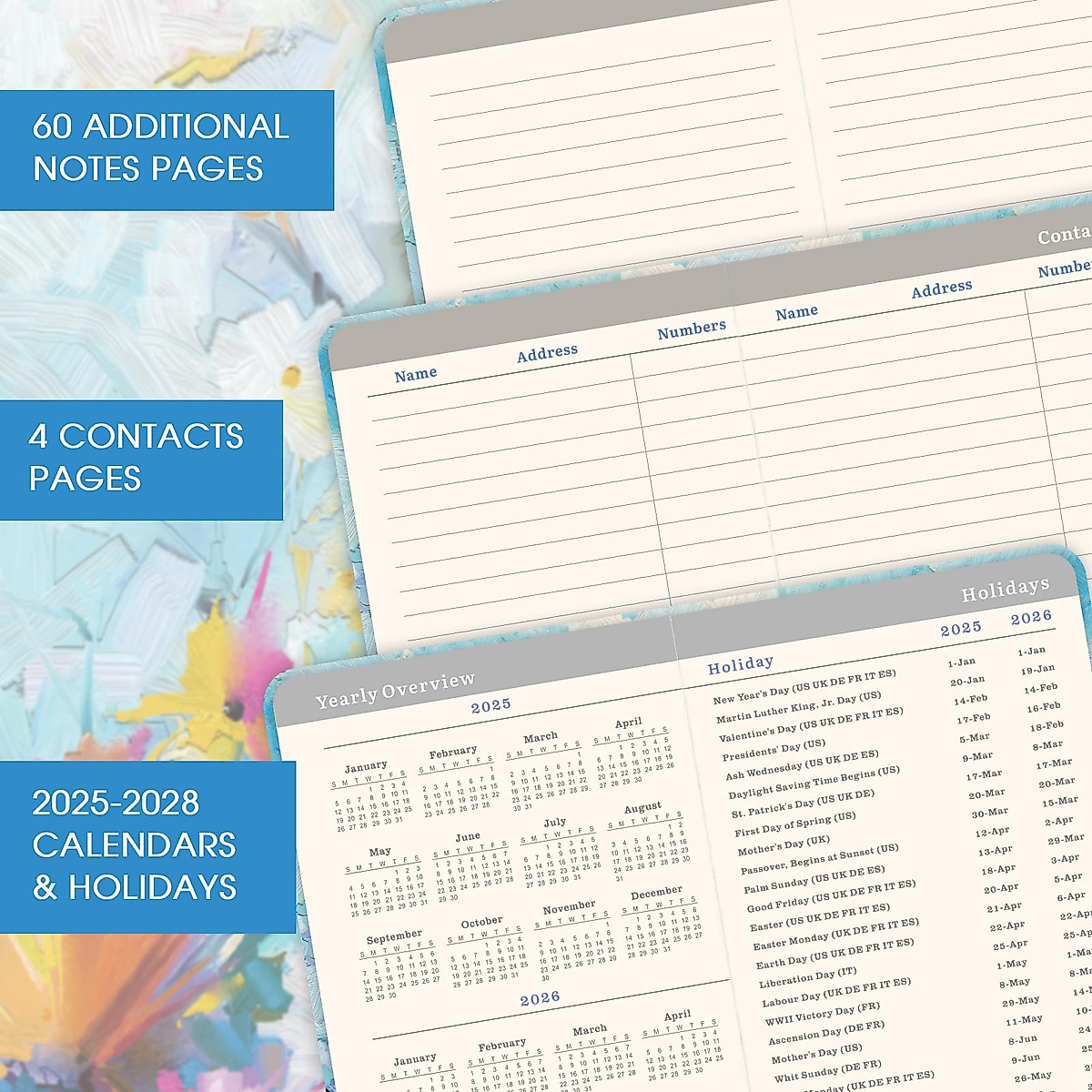 2025-2028 Pocket Planner/Calendar - 3 Year Monthly Planner 2025-2028, July 2025 - June 2028, 6.3" x 3.8", 60 Notes Pages, Inner Pocket, Pen Loop, Elastic Closure, Perfect Organizer for Purse