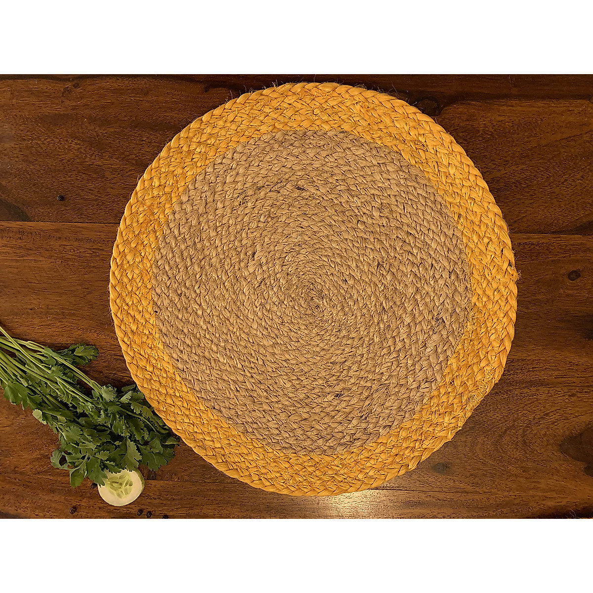 Nature4u 100% Jute Hand Braided Placemat Set of 4 Rustic Vintage Farmhouse Table top & Dining Table Round Placemat for Parties (14” Diameter, Natural Beige) Set of 4