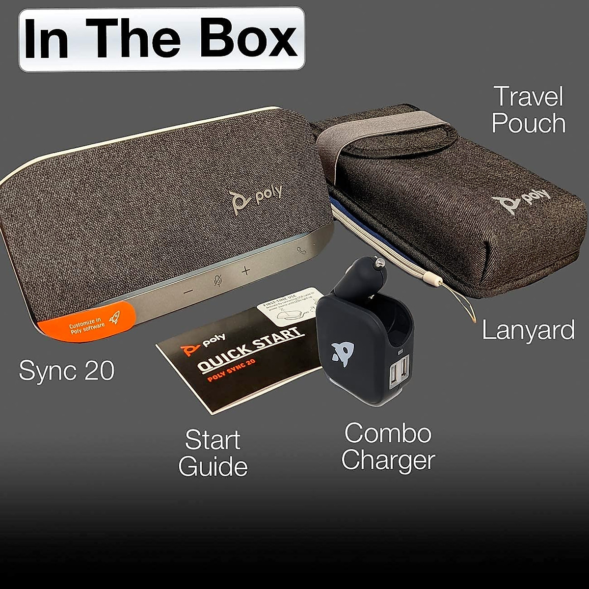 Poly SYNC 20 USB-C Speakerphone - Globa Teck Worldwide Bundle with Universal Charger - for Streaming Voice/Video, Distance Learning, Remote Work, School,Conferencing Apps - Zoom, Webex, Meet, Teams