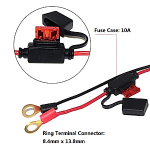 [2 PACK] SPARKING 2FT Motorcycle Battery Charger Cord, Sae to O Ring Terminal Quick Disconnect Assembly Extension Cable, Sae 2Pin Wire Harness Reverse Polarity Adapter Port Accessory, 10A Fuse