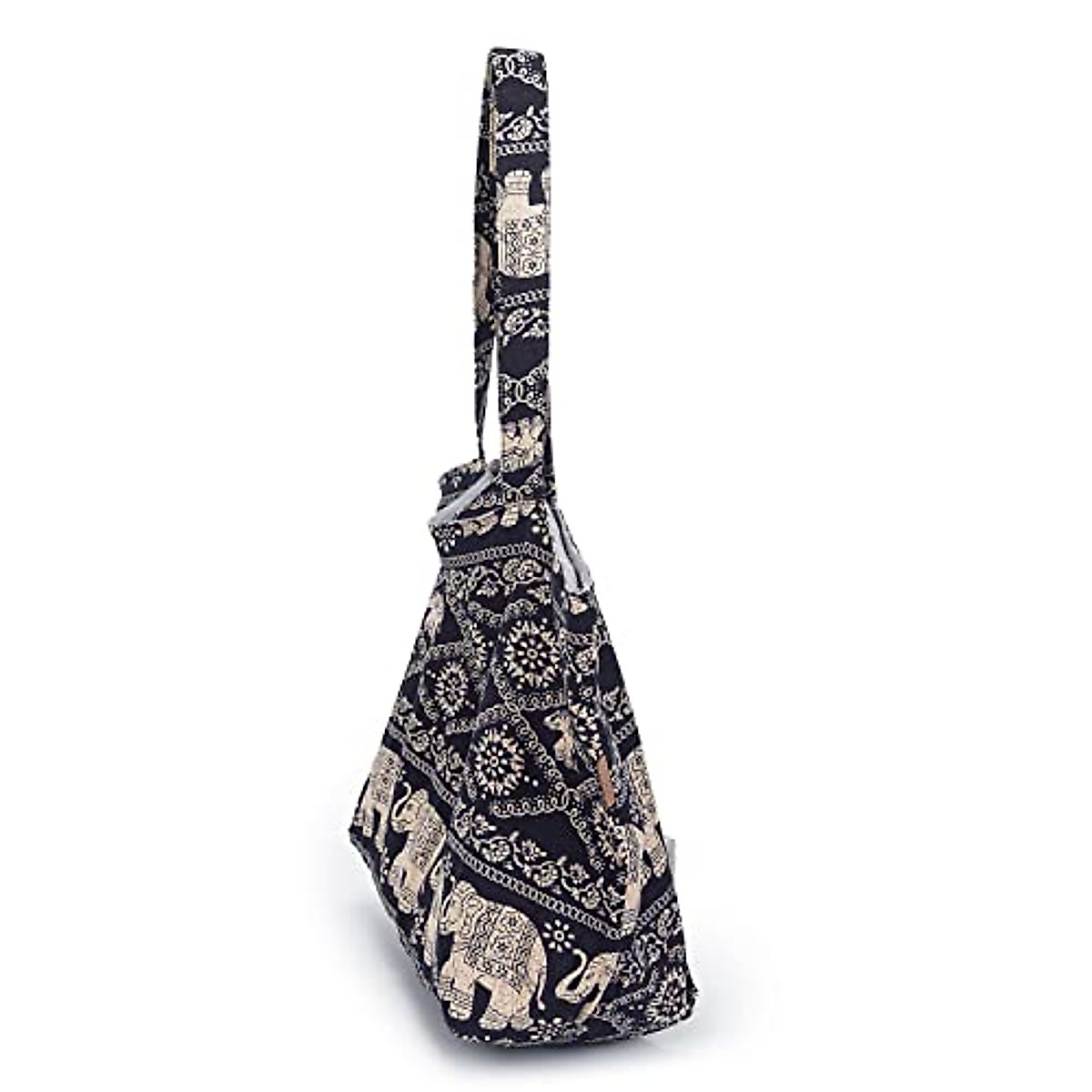 OPQRSTU Women Hippie Tote Hand Bag Large Capacity Bohemian Bag Portable Tourist Shoulder Bags (black)