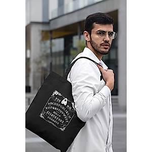 Pop Threads Ouija Board Seance Spirit Board Design Goth Gothic Black 15x15 inches Large Canvas Tote Bag