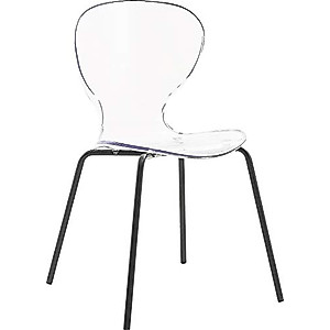 Meridian Furniture Clarion Collection Modern | Contemporary Lucite Polycarbonate Stackable Dining Chair with Sturdy Metal Legs, Set of 2, 19.5" W x 19" D x 32.5" H, Matte Black Finish