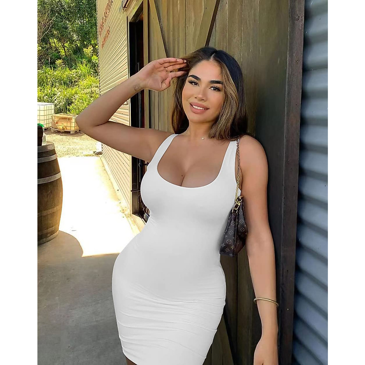 GOBLES Women's Casual Summer Sleeveless Mini Sexy Bodycon Tank Club Dress White