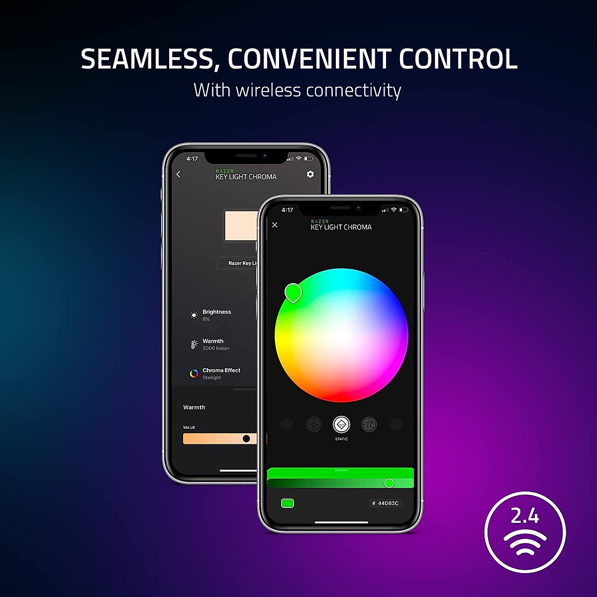 Razer Key Light Chroma: Customizable RGB Light Spectrum - 2800 Lumens Professional Light for Streaming, Video Recording/Conferencing on PC, Phone - Control via App - Clamp Mount - Wi-Fi & Bluetooth