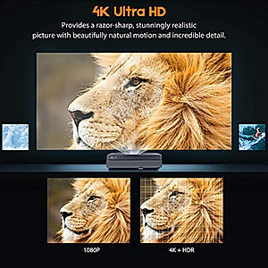 OMMC 4K UHD Laser TV Home Theatre Projector | Bright 2500 ANSI Lumens | Ultra Short Throw | Built-in Integrated SoundBar | Smart Android System| 3G RAM+64G Storage