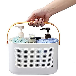 ALINK Plastic Shower Caddy Basket with Handle, Portable Bathroom Storage Organizers Cleaning Caddy for Bath Toy, Kitchen, College Dorm - Yellow