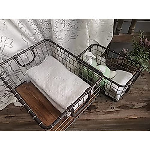 Rectangular Hand Welded Farmhouse Metal Baskets In Set Of 3 with Rustic Wooden Bottom. Large one:16.14"X12.2'X7.08"H, Study and Sutitable For Laundry, Towel, Spice Rack, Storage, Tool Box, Picnic